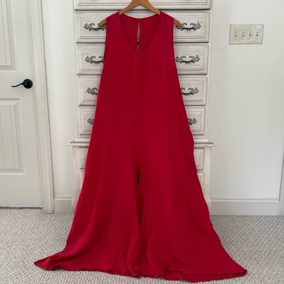 Vici | Pants & Jumpsuits | Red Linen Pocketed Jumpsuit | Poshmark